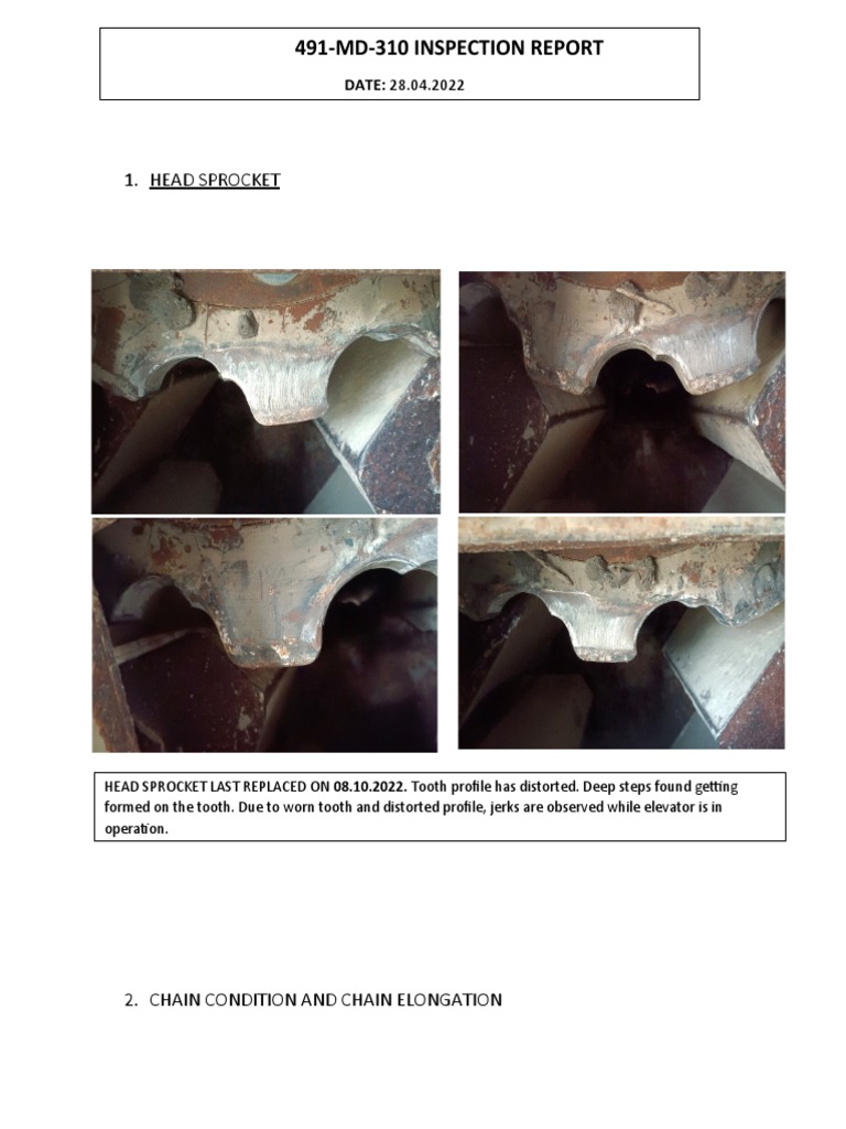 491-Md-310 Inspection Report: 1. Head Sprocket | PDF | Manufactured ...