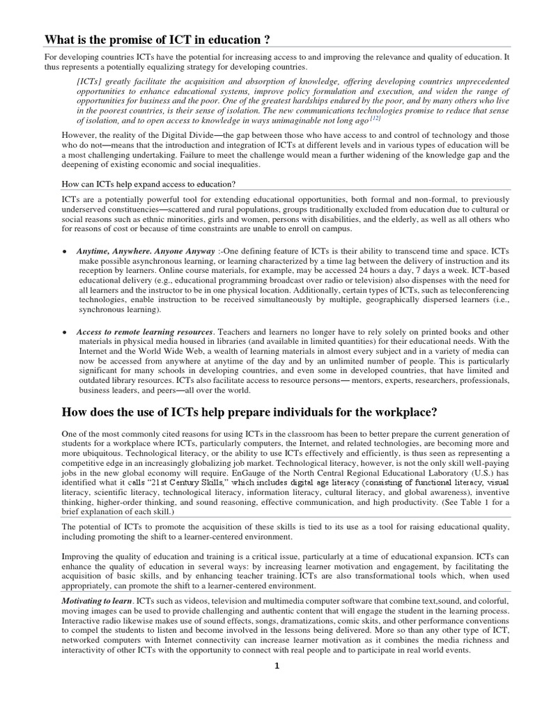 Applications of ICT in Education | PDF | Educational Technology ...