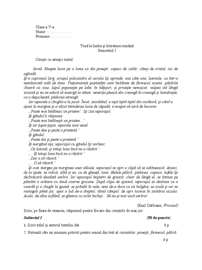 Teza Clasa A V-A 2017 | PDF