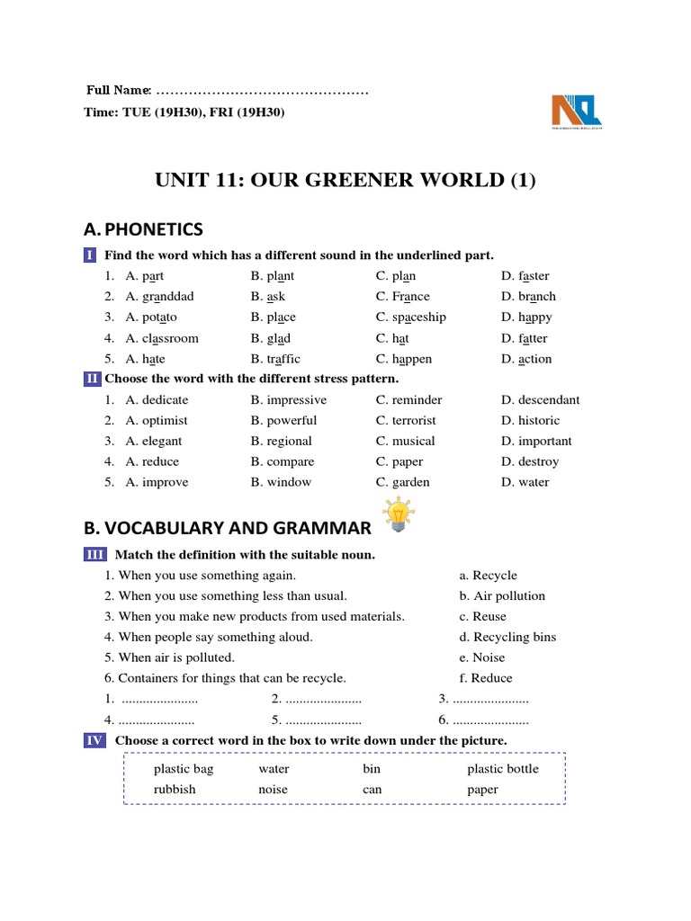 Phonetics and Vocabulary in Eco-Unit | PDF | Recycling | Pollution
