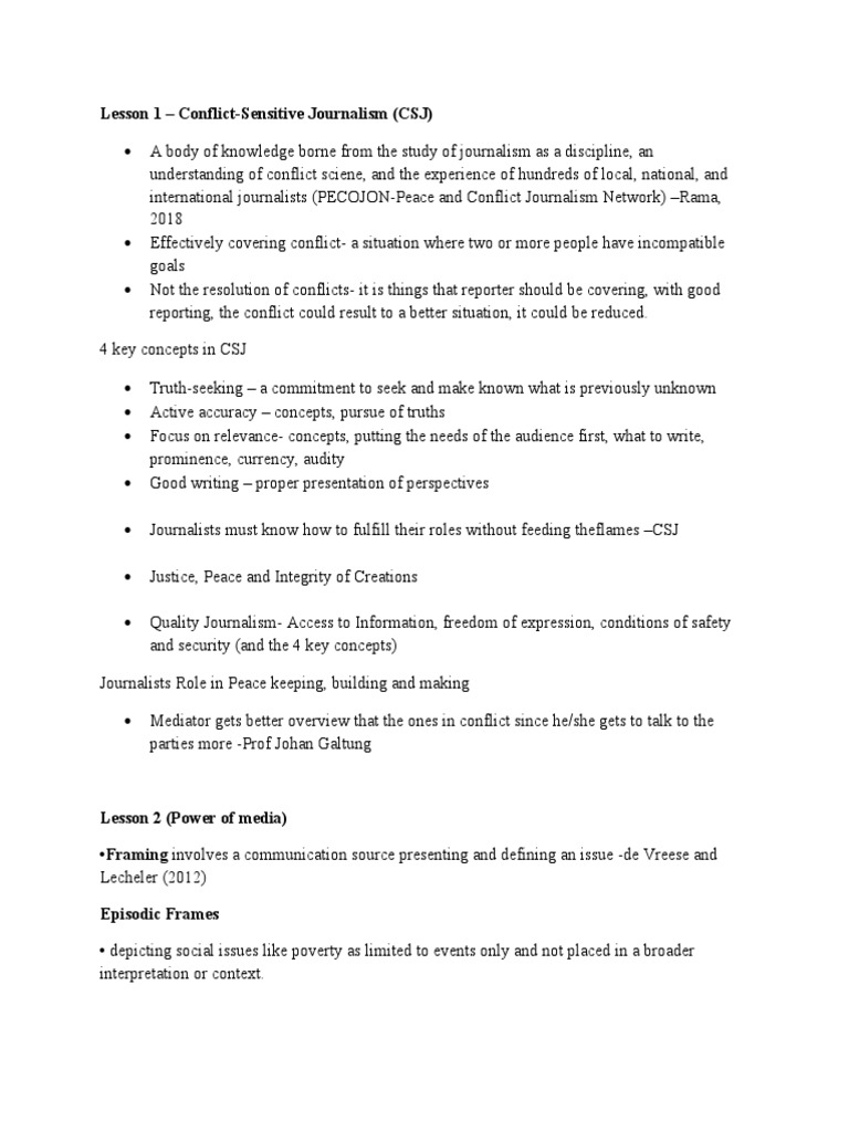 Lesson 1 - Conflict-Sensitive Journalism (CSJ) | PDF | News | Journalism