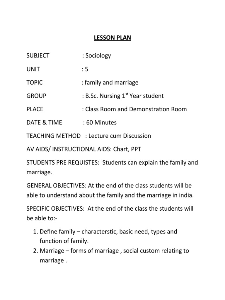 LESSON PLAN Rungal 2 | PDF | Marriage | Family
