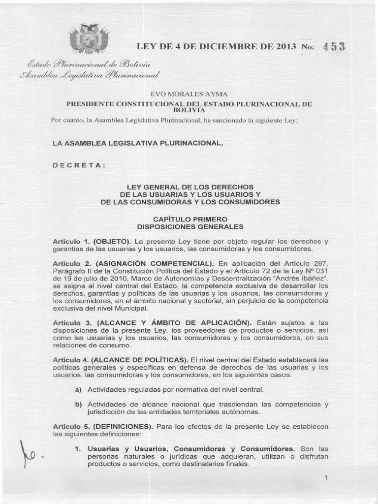Ley No. 453 Bolivia | PDF | Los consumidores | Consumo (economía)