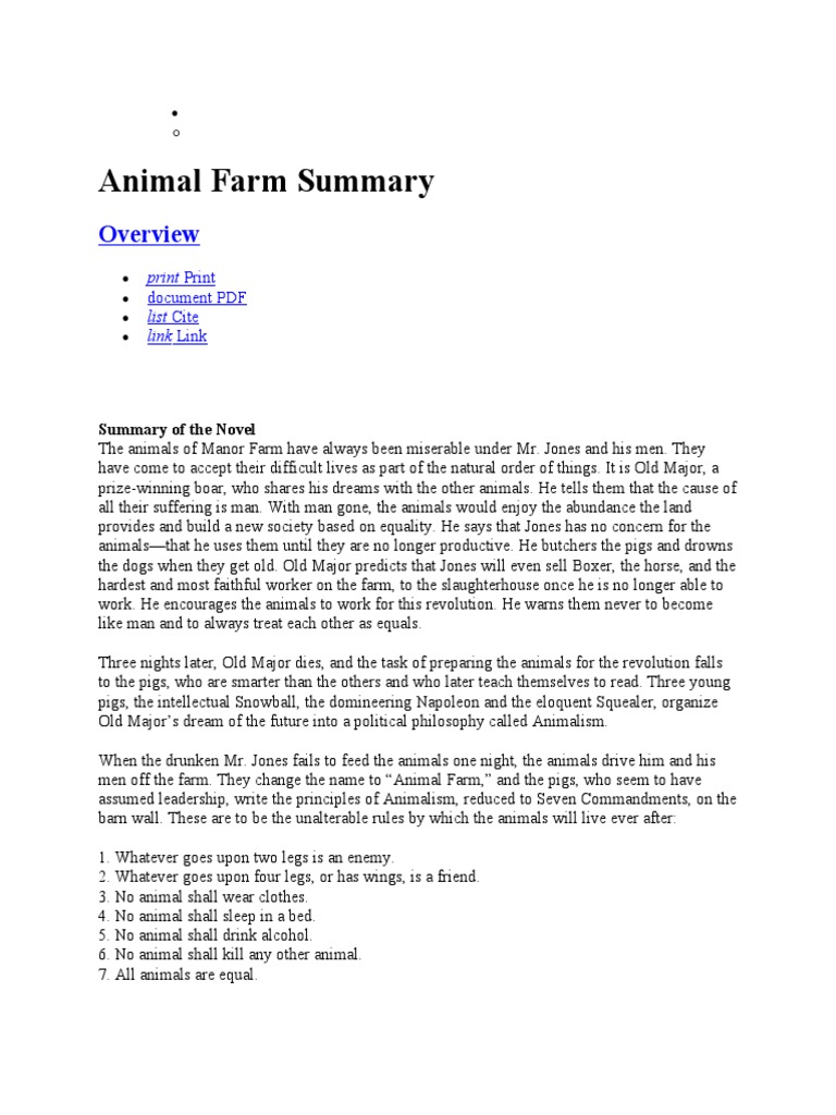 Animal Farm Summary | PDF | George Orwell