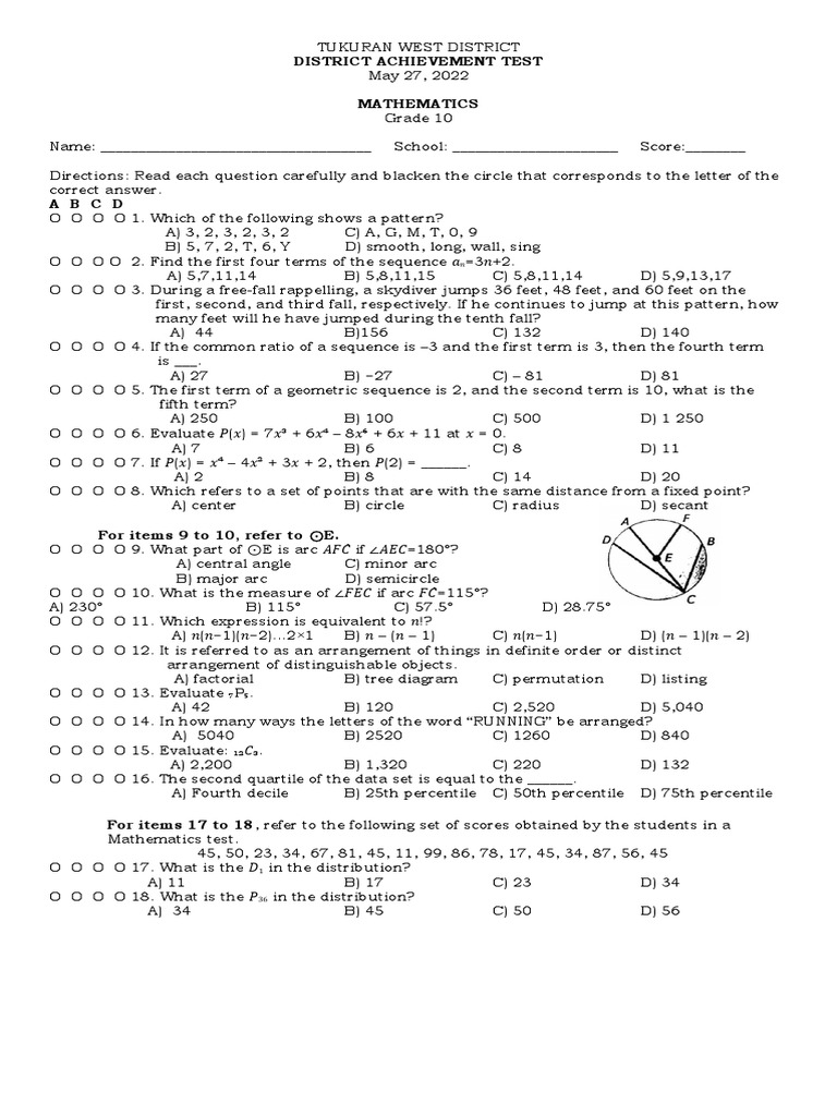 District Achievement Test Mathematics | PDF | Percentile | Mathematics