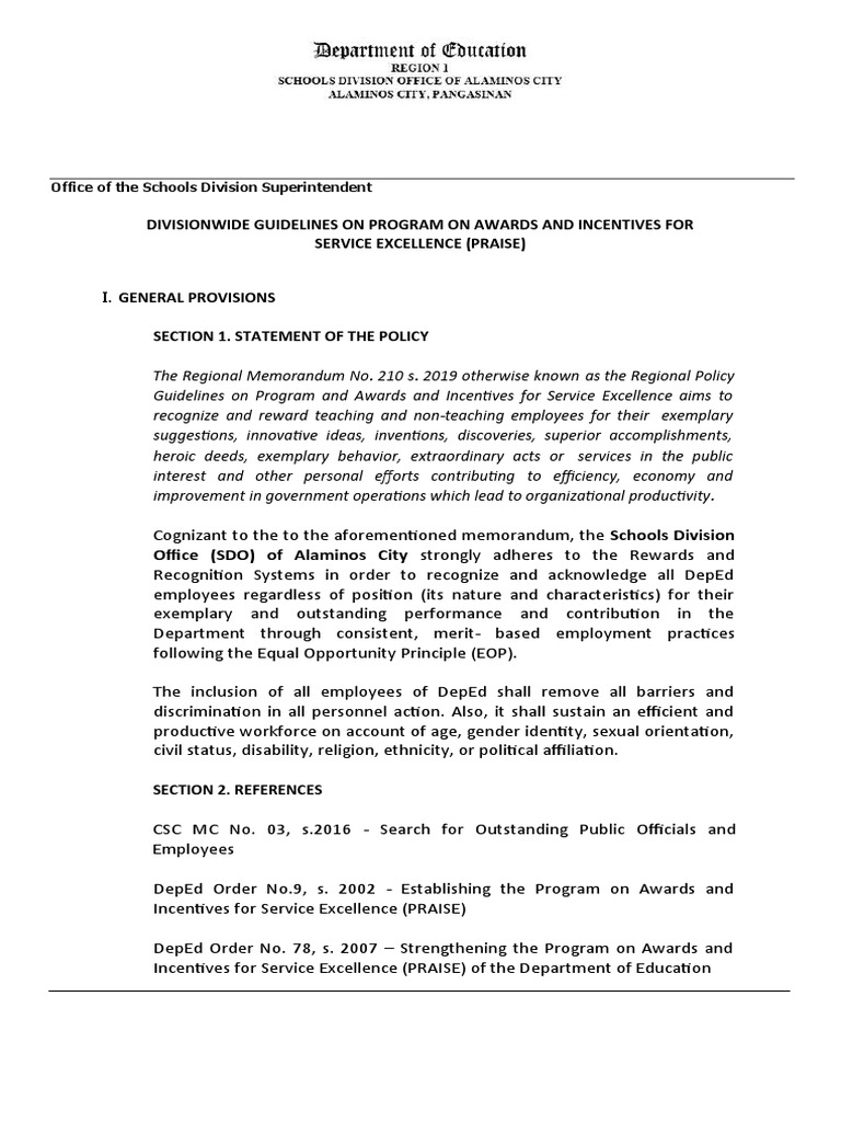 Division Praise Guidelines 2022 by Rosendo Bernabe | PDF | Teachers ...