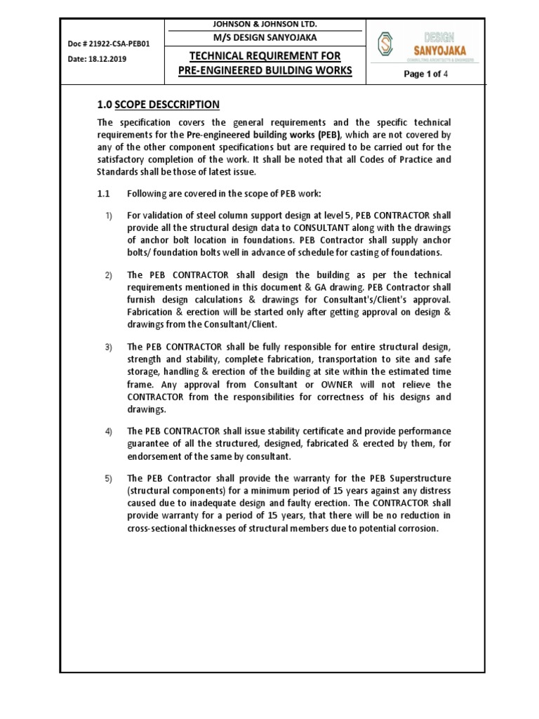 Part II A - Technical Requirement Sheet For PEB | PDF | Screw ...