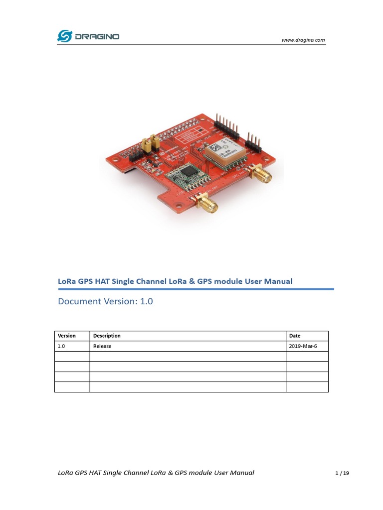 Document Version: 1.0: Lora Gps Hat Single Channel Lora & Gps Module ...