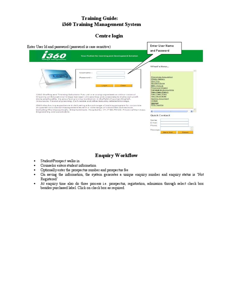 Training Guide: I360 Training Management System Centre Login | PDF ...