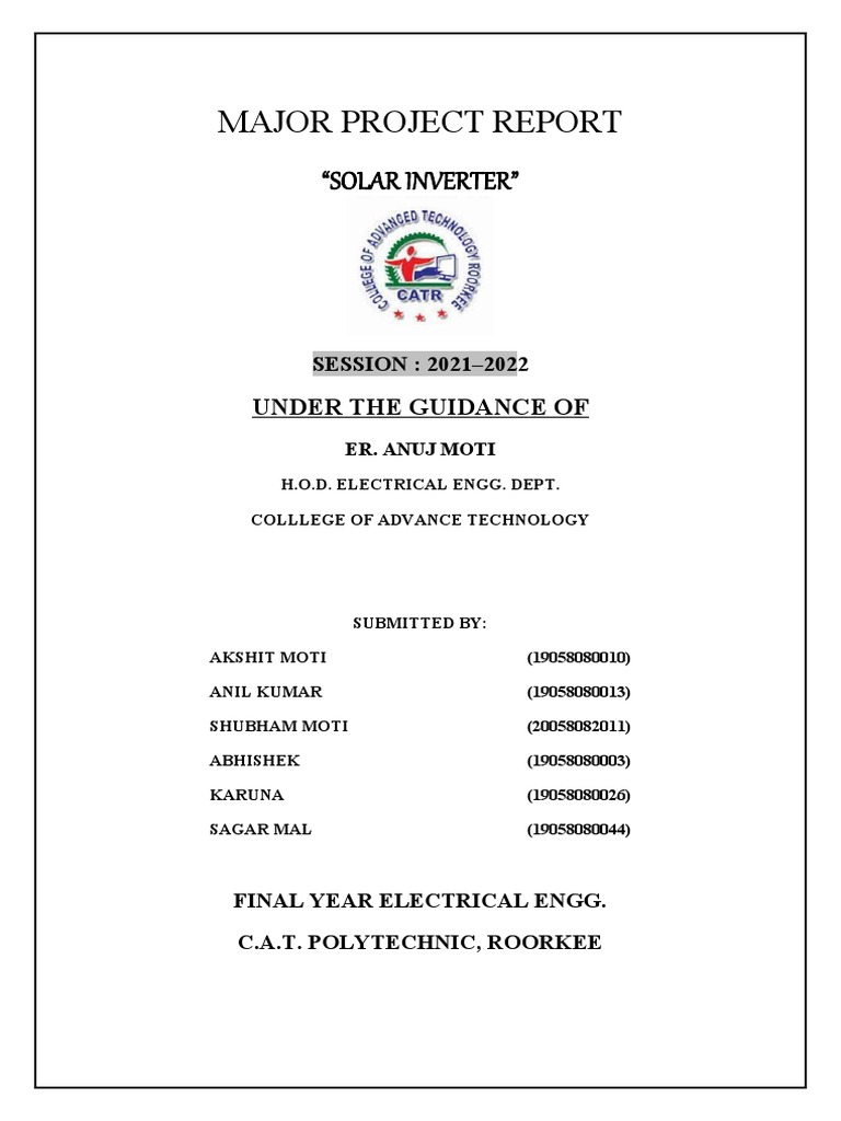 Major Project Report: "Solar Inverter" | PDF | Engineering | Electrical ...