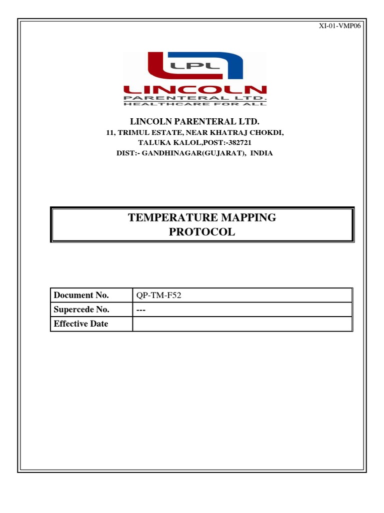 Temperature Mapping Protocol: Lincoln Parenteral LTD | PDF ...