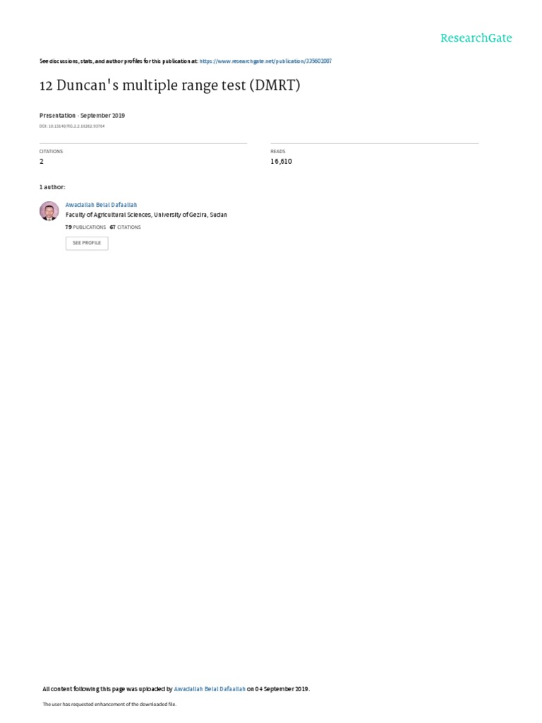 12 Duncan's Multiple Range Test (DMRT) : September 2019 | PDF ...
