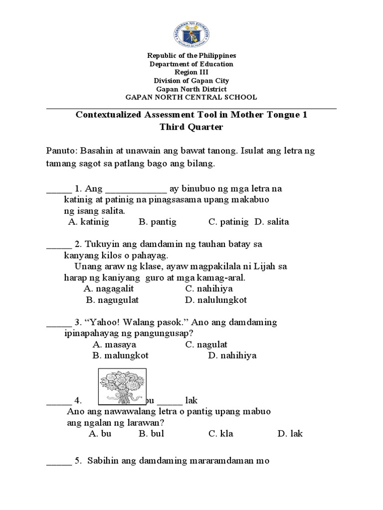 Contextualized Assessment Tool MTB MLE 1 Quarter 3 Belinda R. Ongpauco | PDF