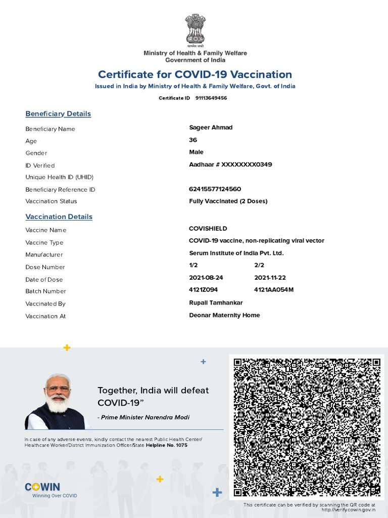 Certificate For COVID-19 Vaccination: Beneficiary Details | PDF