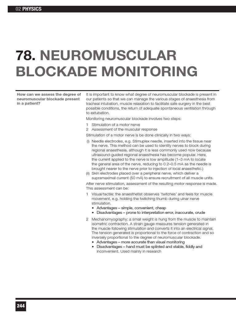 Neuromuscular Blockade Monitoring | PDF | Neuromuscular Junction ...