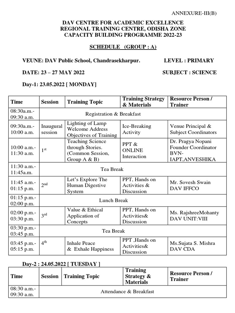 DAV CDA Capacity Building Programme for Primary Science Teachers | PDF