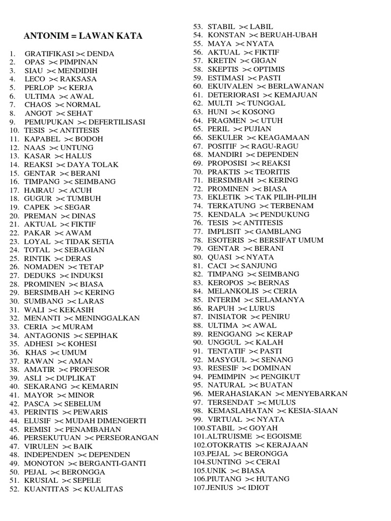 Antonim Lawan Kata | PDF