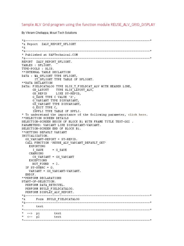 Sample ALV Grid Program Using The Function Module REUSE | PDF | Computer Programming | Computing