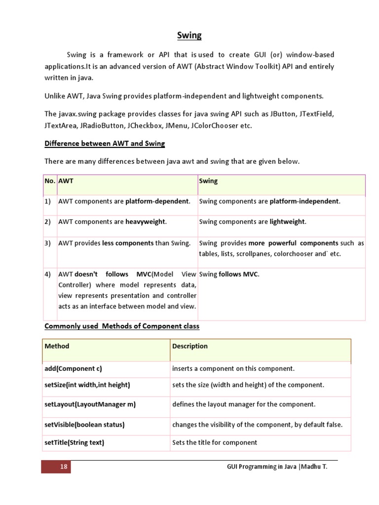 Swing: Difference Between AWT and Swing | PDF | Computing | Computer Science
