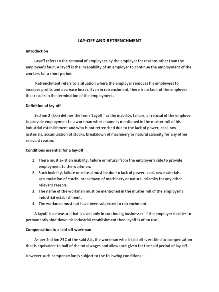 Layoff and Retrenchment in Labour Law | PDF | Layoff | Employment