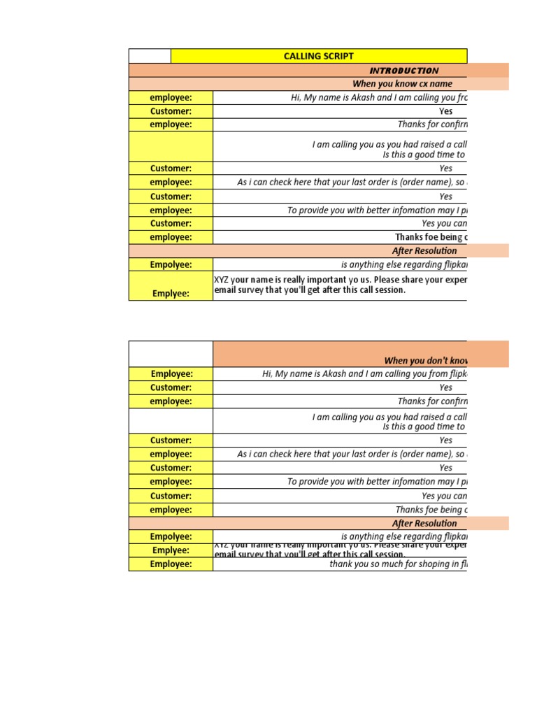Employee: Customer: Employee:: Calling Script | PDF