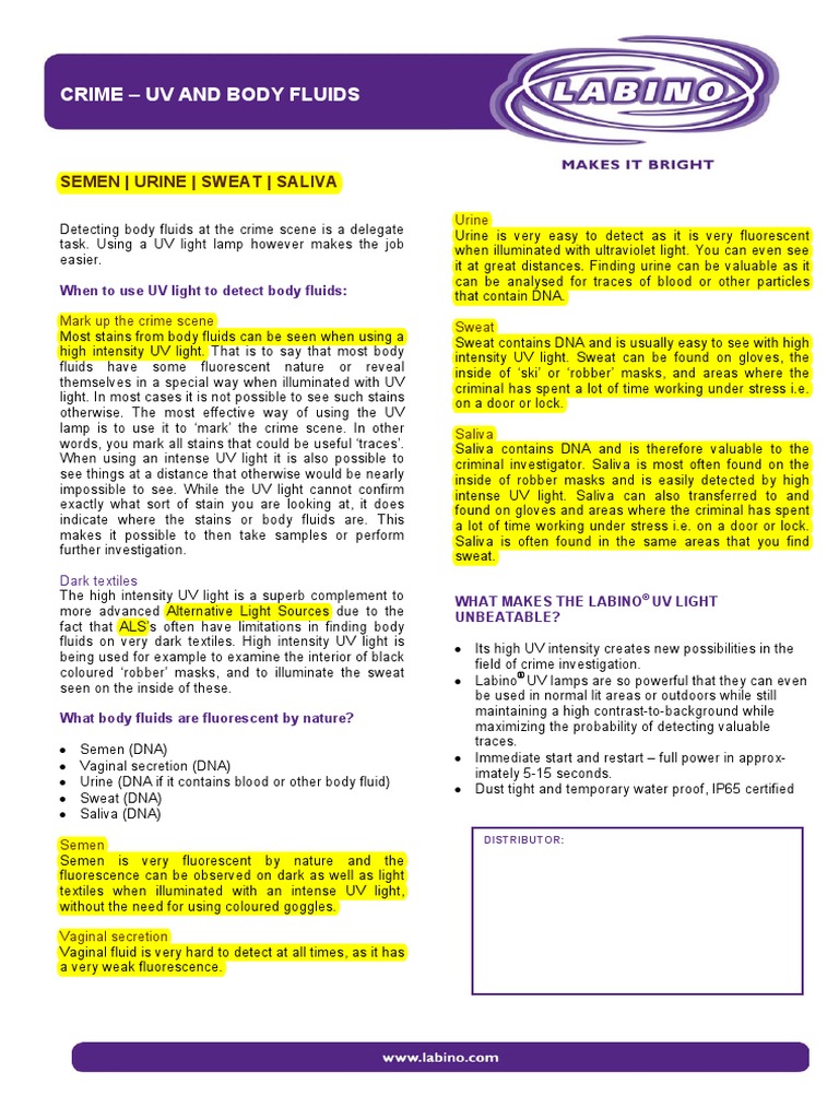 Crime - UV and Body Fluids | PDF | Ultraviolet | Fluorescence