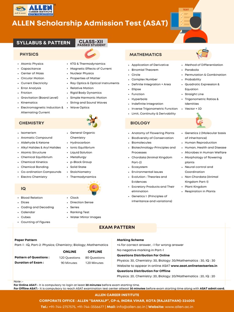 ALLEN Scholarship Admission Test (ASAT) : Syllabus & Pattern | Download ...