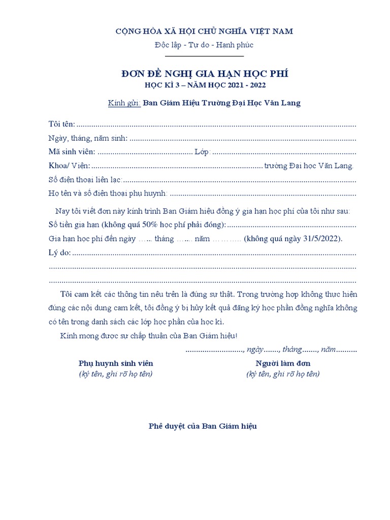 Don de Nghi Gia Han Hoc Phi HK213 | PDF