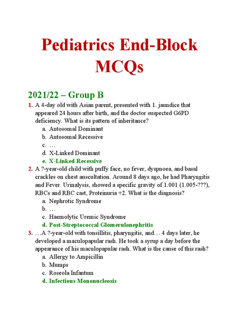 ALL Pediatrics End-Block MCQs | PDF | Breastfeeding | Anemia