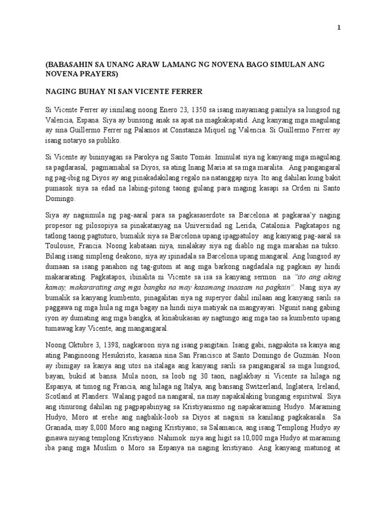 Ang Bagong Novena Kay SVF | PDF