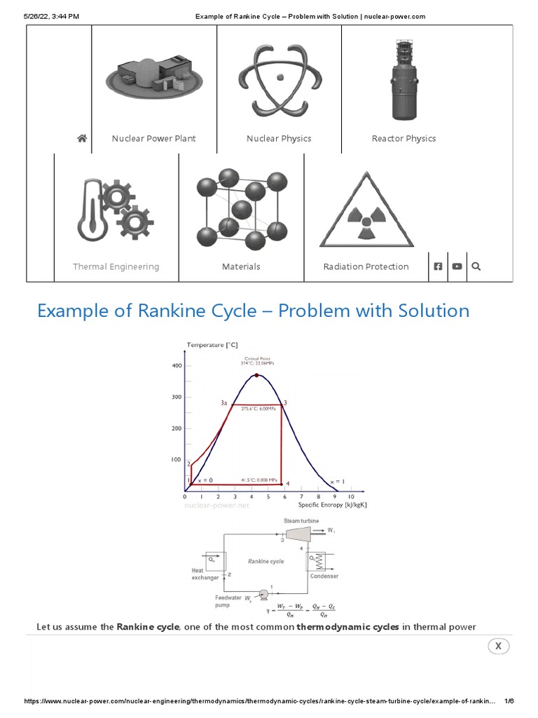 Example of Rankine Cycle - Problem With Solution | PDF | Steam | Enthalpy