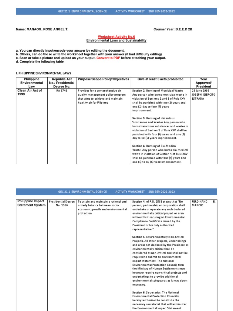 Gec 21.1 Environmental Science Activity Worksheet 2Nd Sem2021-2022 ...