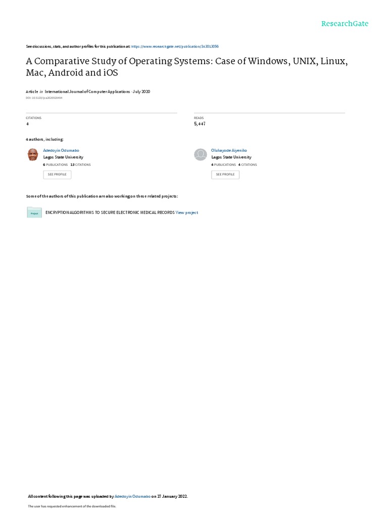 A Comparative Study of Operating Systems: Case of Windows, UNIX, Linux ...