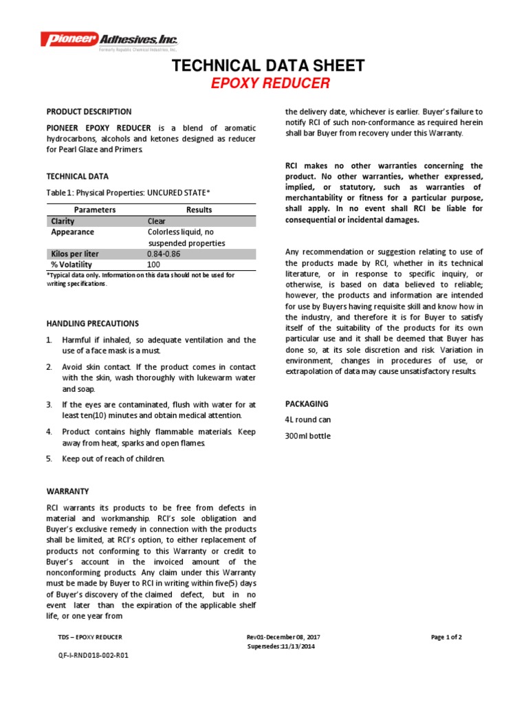 TDS Epoxy Reducer - Rev01 - 120817 | PDF