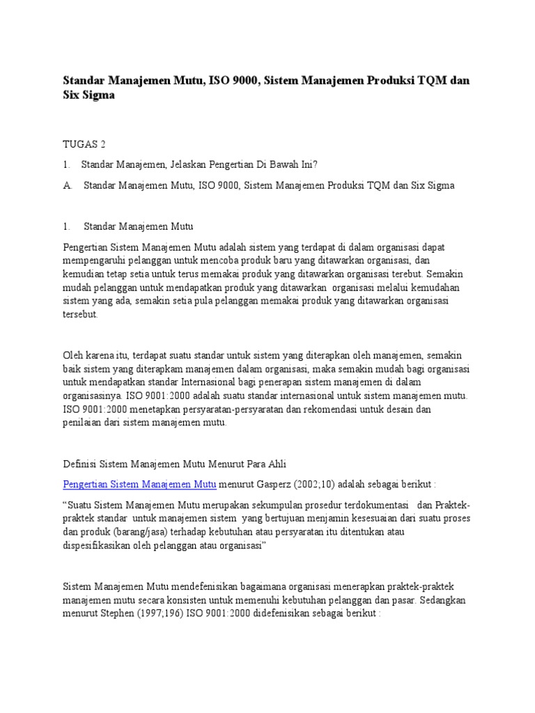 Standar Manajemen Mutu | PDF