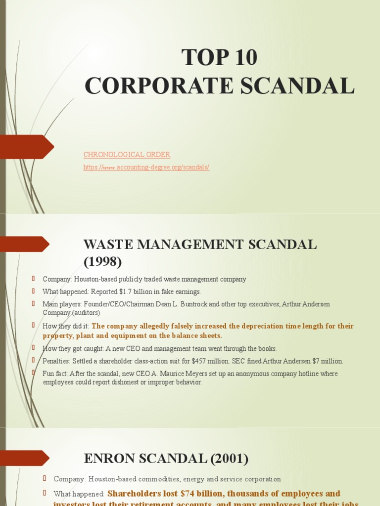 TOP 10 Corporate Scandal: Chronological Order | PDF | Business | Companies