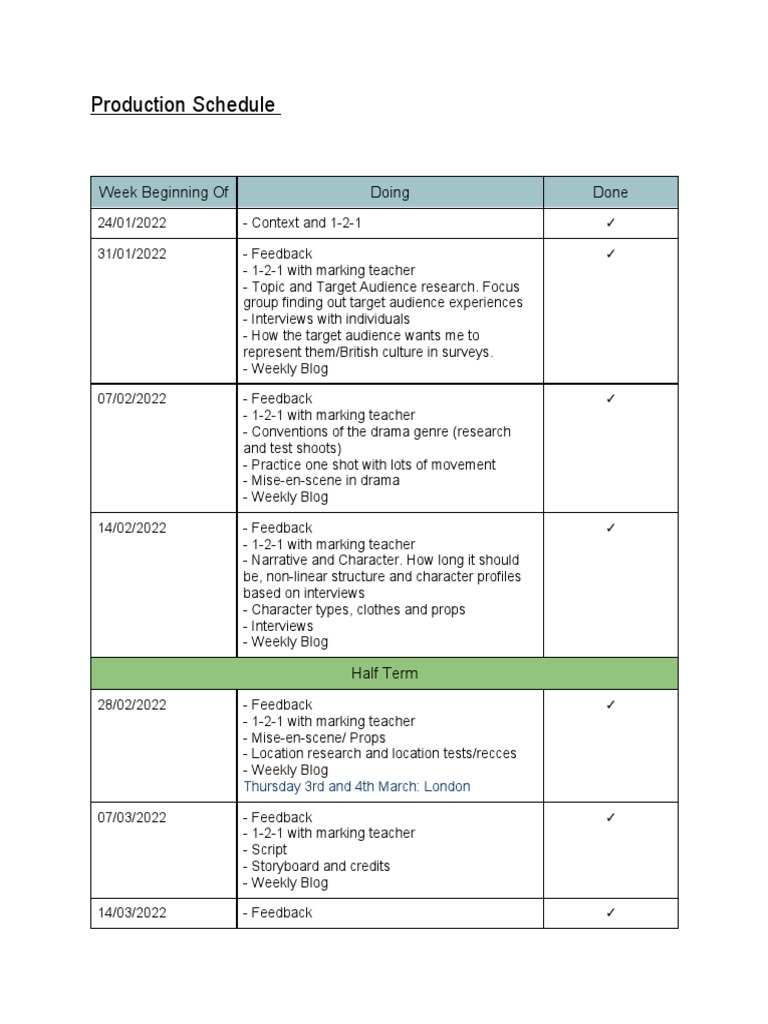 First Production Schedule | PDF | Career & Growth | Art