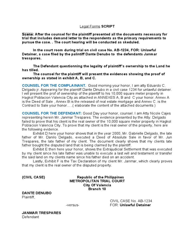 (Updated) Script-For-Legal-Form-Mideterm | PDF | Mortgage Law | Lawsuit