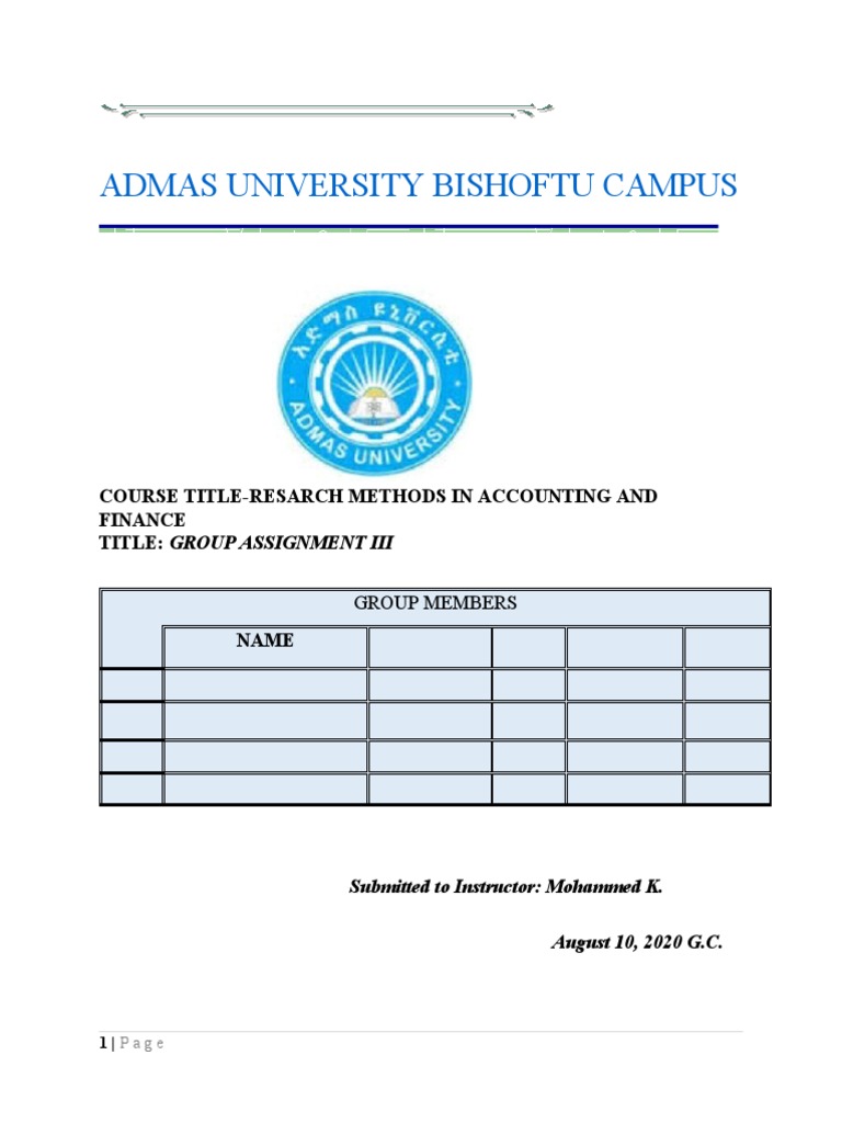 Admas University Bishoftu Campus: Course Title-Resarch Methods in ...