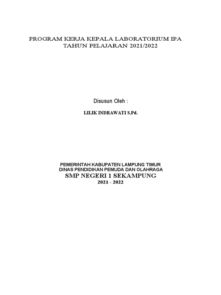 Program Kerja Kepala Laboratorium Ipa | PDF | Sains & Matematika