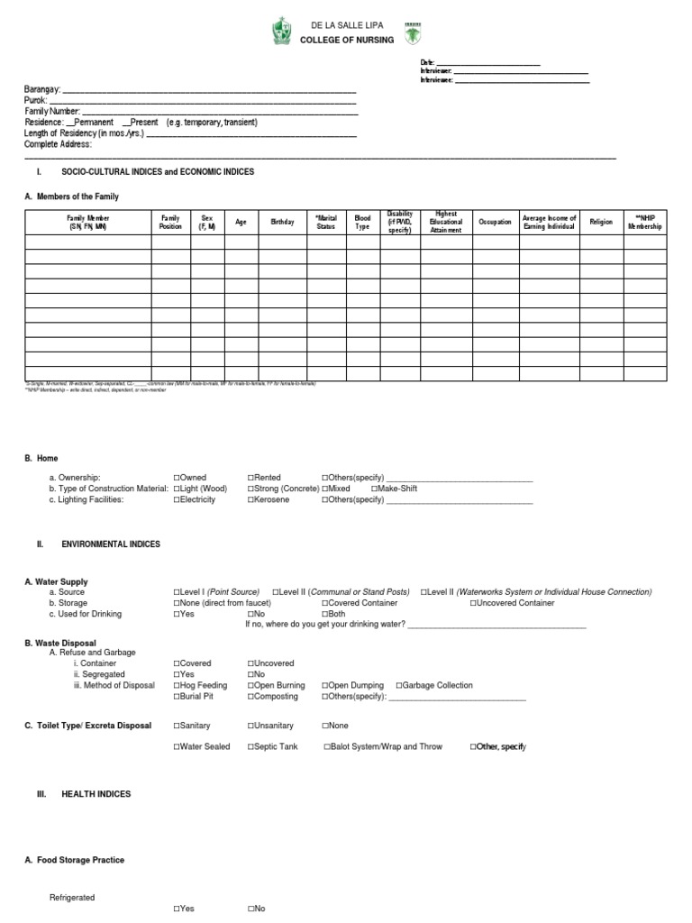 NCM 104 Family Profiling Form | PDF | Sanitation | Health Care