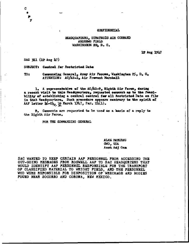 14 CWO Marcrau Memo To Commanding General Army Air Forces, 12 August ...