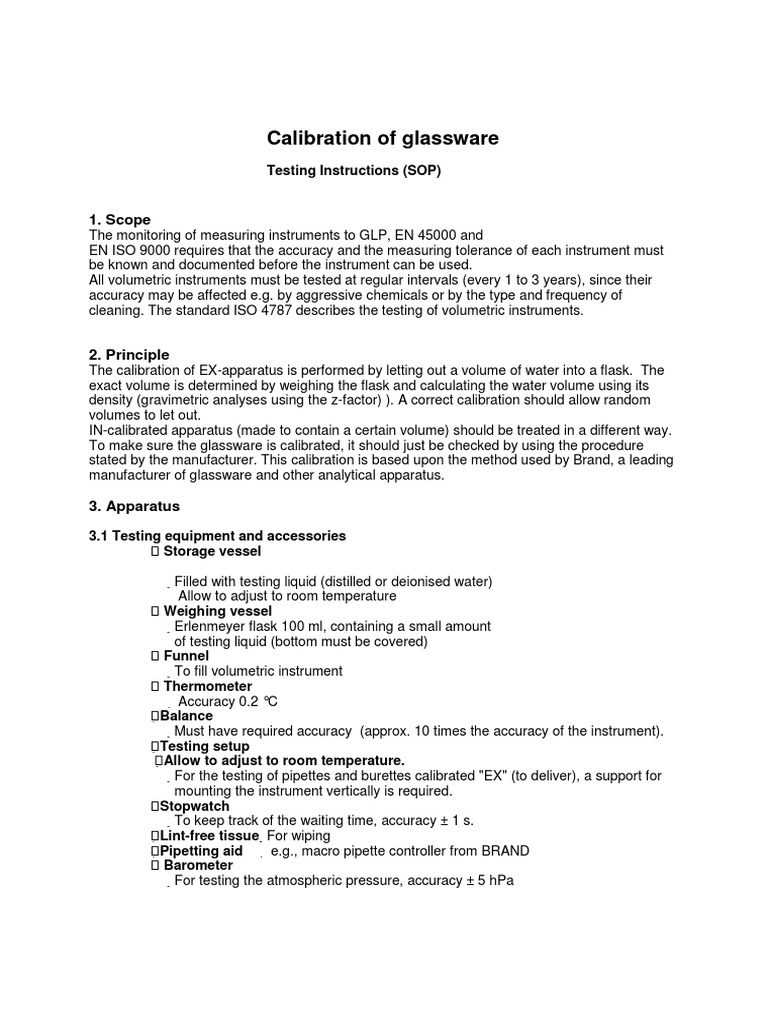 Calibration of Glassware: 1. Scope | PDF | Calibration | Density