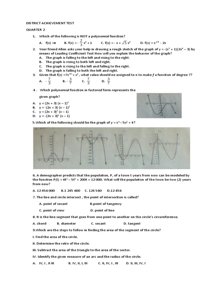 District Achievement Test | PDF | Circle | Area