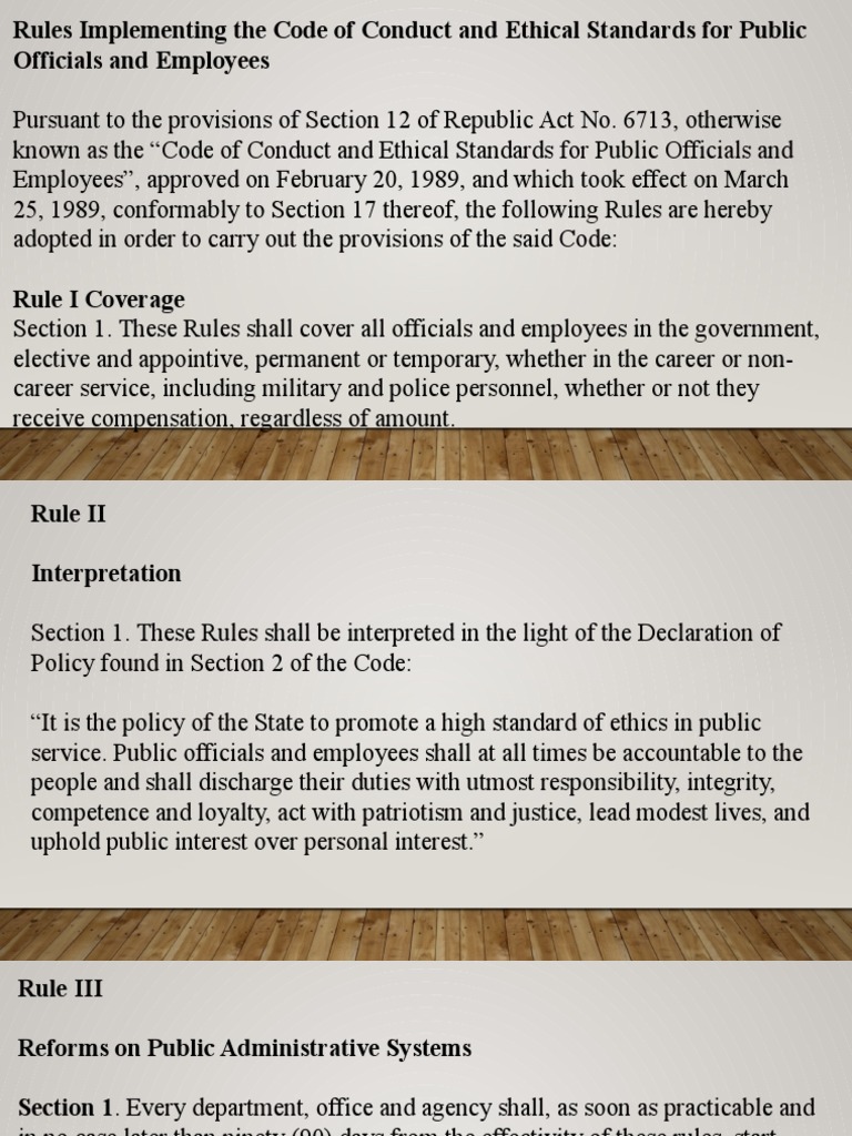 Rules Implementing The Code of Conduct and Ethical Standards For Public ...
