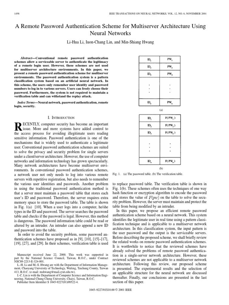 A Remote Password Authentication Scheme For Multiserver Architecture Using Neural Networks Pdf 4656