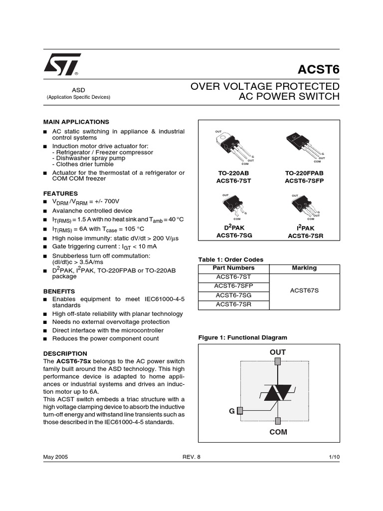 ACST67S Datasheet | PDF | Alternating Current | Electrical Engineering