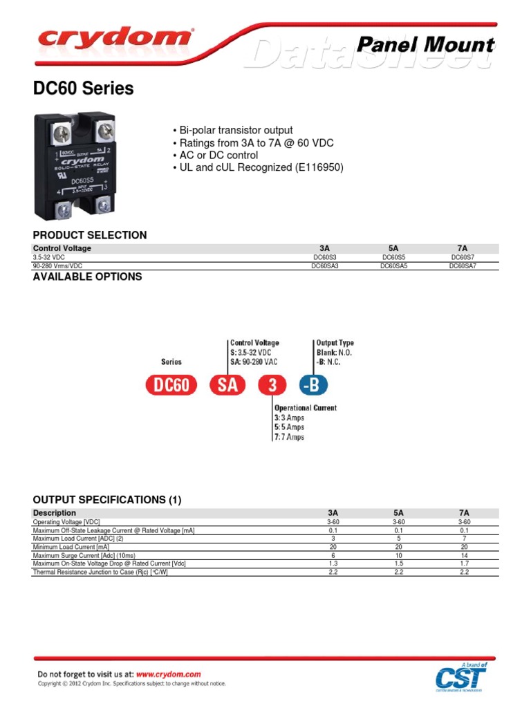 Crydom DC60 DataSheet | PDF | Computer Engineering | Alternating Current