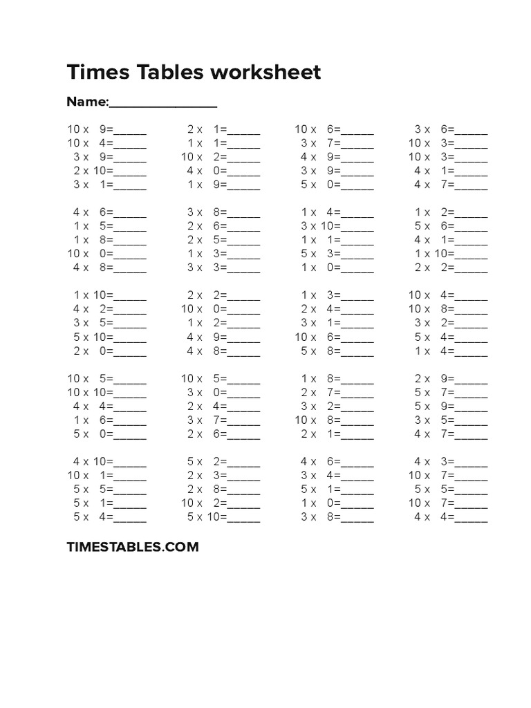 Multiplication table worksheets printable - Math worksheets | PDF