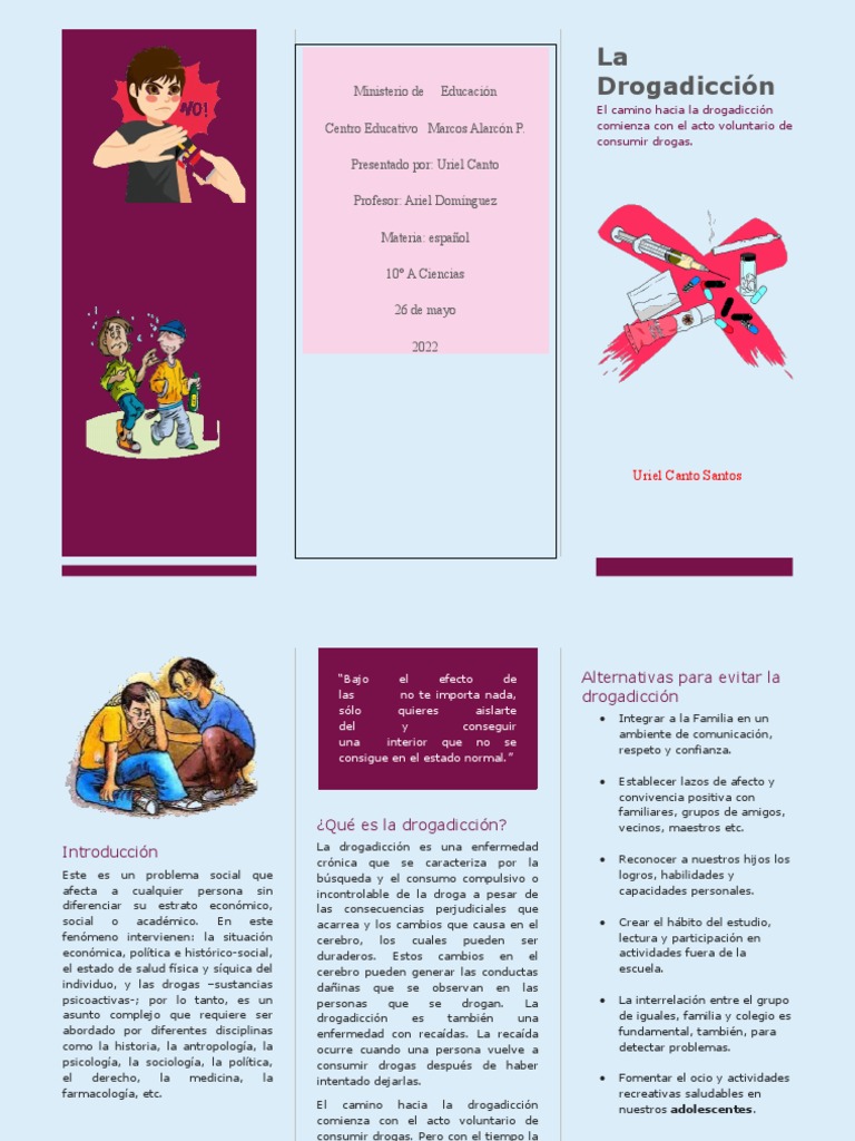 La Drogadicción - TRIPTICO | PDF | La dependencia de sustancias | Familia
